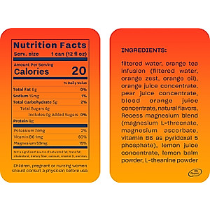 Recess Mood Magnesium Supplement Drink Calming Beverage, 12 Ounce, Pack of 12 (Blood Orange, 12 Pack)