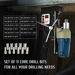ZELCAN 1100W Electric Magnetic Drill Press w 1.6 inch Boring Diameter Core Drill Bit Set, Portable Heavy Duty Power Mag Drill 2700lbf Electromagnet Drilling Machine for Metal Surface Home Improvement