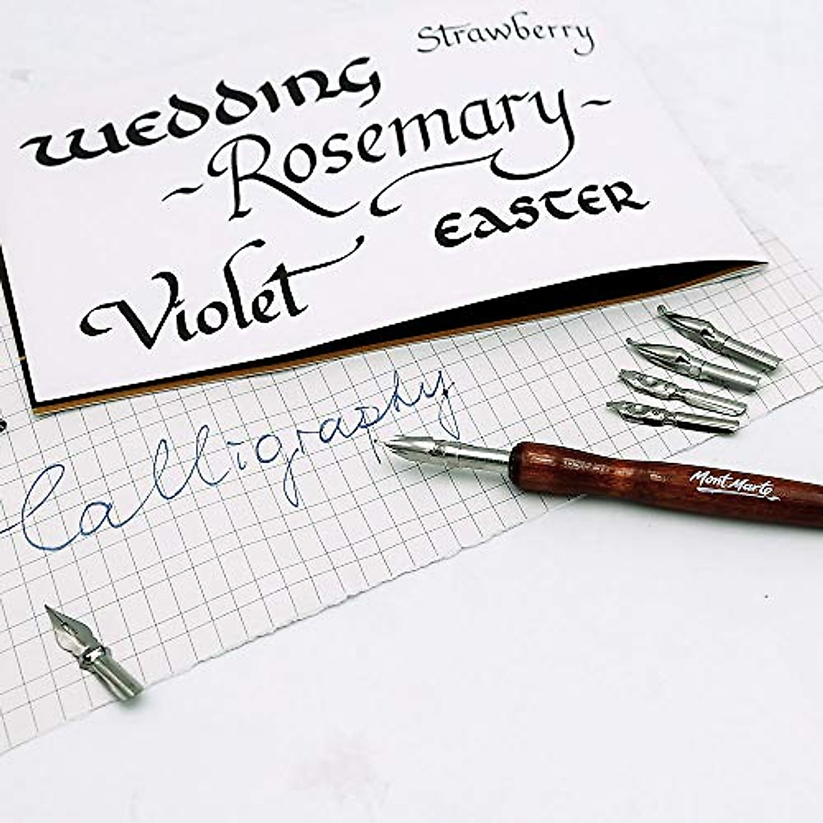 Mont Marte Signature Calligraphy Dip Pen Set, 9 Nibs, Includes Wooden Dip Pen Handle, Interchangeable Nibs, Suitable for All Calligraphic Writing Styles