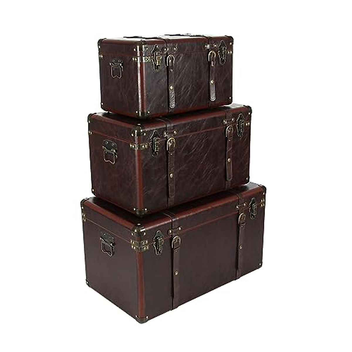 Deco 79 Faux Leather Storage Trunks - Set of 3