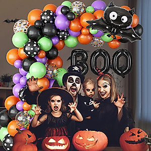 Halloween Balloon Arch Garland Kit Latex Balloons Boo Aluminum Foil 3D PVC Bat Decoration Set for Baby Halloween Party Decorations