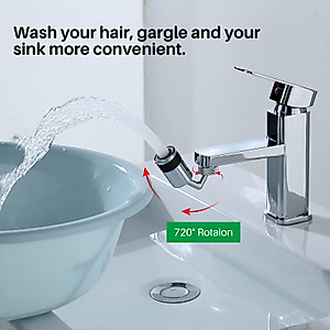 Unecrin Faucet Extender,720 Degree Universal Splash Filter Faucet, Dual Function Swivel Sink Chrome Faucet Attachment for Face Washing, Eyewash, and Gargle, and Bathroom or Kitchen.