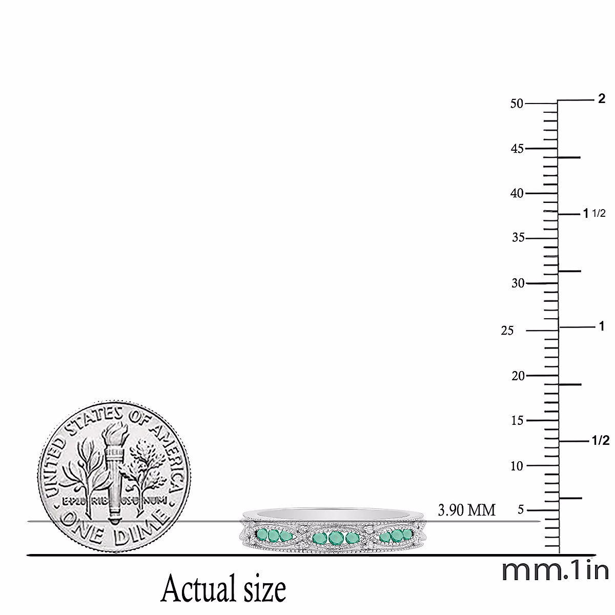 Dazzlingrock Collection Round Emerald in Marquise Shaped Milgrain Edge with White Diamond Accents Stackable Wedding Band for Women | 10K White Gold, Size 9.5