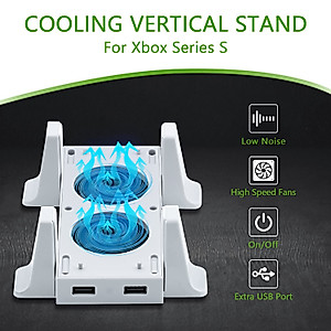 Mcbazel Vertical Stand with Cooling Fan for Xbox Series S, Romovable Cooler System with Extra 2 USB Ports for Xbox Series S Console - White (NOT for Xbox Series X/Xbox One S)