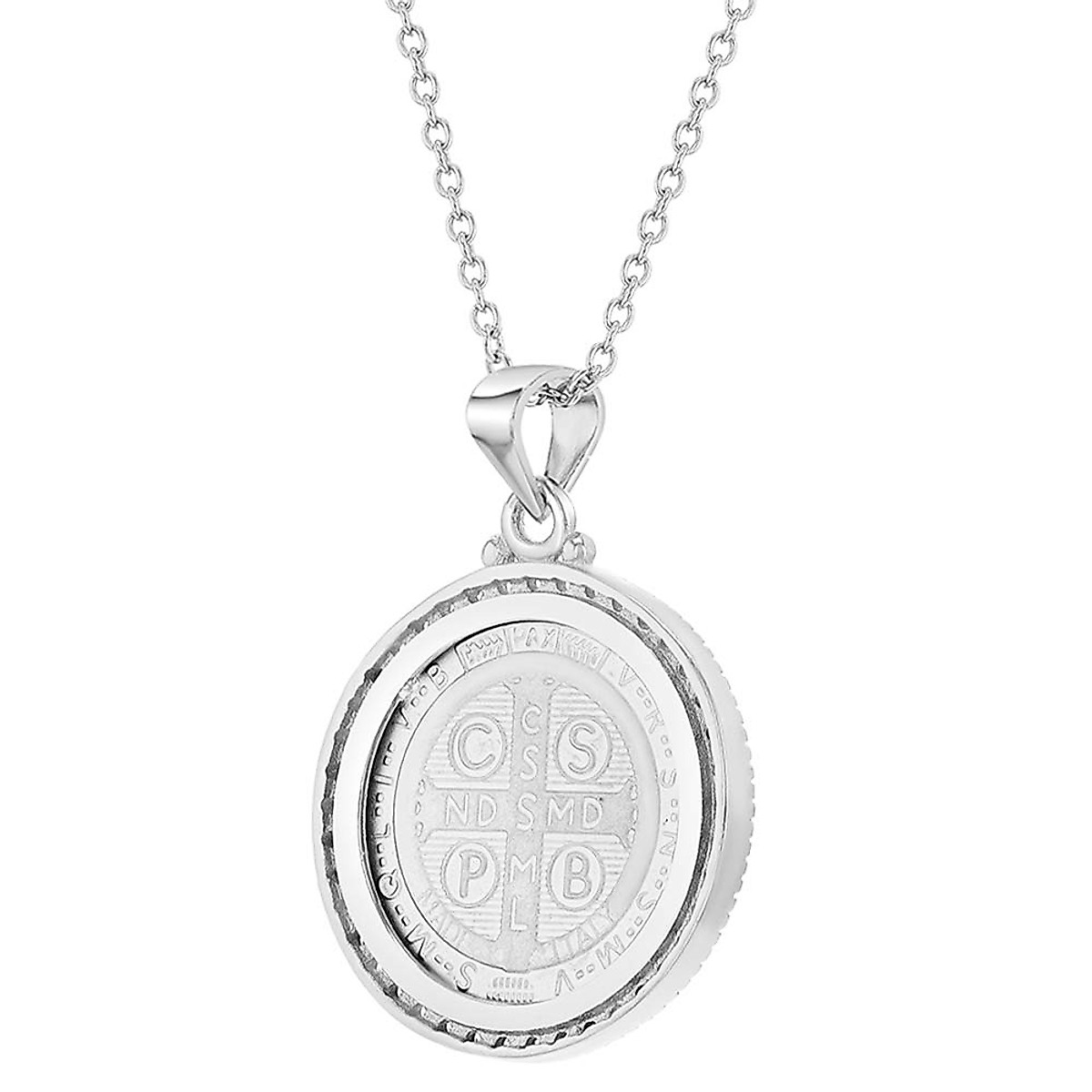 925 Sterling Silver Clear Cubic Zirconia Saint Benedict Medallion 18" Necklace for Young Girls & Teens - Religious Shiny CZ St. Benedict Medal Necklaces for Girls - Faith Charm Jewelry for Women