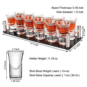 D&Z 1 Ounce Shot Glass Set with Tray, 12 Shot Glasses for Tequila/Vodka/Whiskey/Cocktail, Unique and Convenient Serving Tray - Easily Organize More Attractive Gatherings, Ideal 21st Birthday Gifts