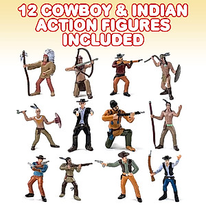 ArtCreativity Cowboy & Indian Action Figures Set of 12 - Realistic Details, Free-Standing, Party Decor & Favors for Kids