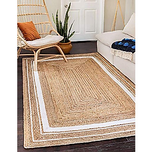 Unique Loom Braided Jute Collection Classic Quality Made Hand Woven with Coastal Design Area Rug, 8 ft x 10 ft, Natural/Ivory