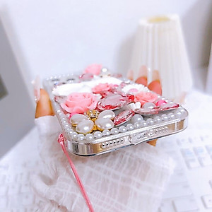 redecarie for Samsung Galaxy S9 Plus Diamond Case,Bling Glitter Luxury Crystal Rhinestone Cute Bow Flowers Pearl 3D Handmade Protective Phone Cover for Women Girls Kids with Bracelet Lanyard