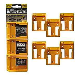 StealthMounts DeWalt Battery Holders 20v/60v | Cordless Battery Mounts for DeWalt Power Tools | 6 Pack | DeWalt Battery Organizers (Yellow)