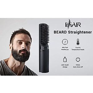 IHHAIR Premium Beard Mini Straightener Brush, Professional Straightener Brush for Men, Rechargeable 6400 mAh Straightening Tool Heated Comb, for Short & Long Beards for Home and Travel