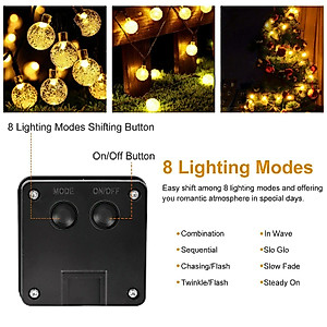 Solar String Lights Outdoor Fairy 30LED 6.5M/ 21Ft Christmas Decorative Ball Lamp Waterproof Indoor with Solar Panel for Patio Garden Backyard Home