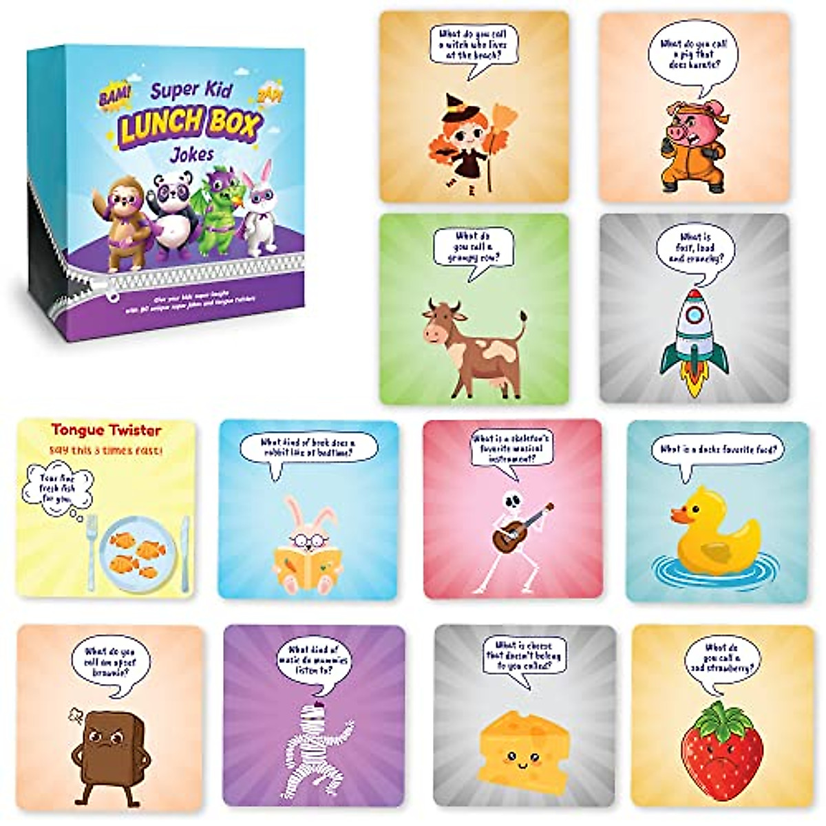 80 Super Kid Lunch Box Jokes for Kids - Funny Kid Jokes and Tongue Twisters - Fun Lunch Box Accessory For Kid's Lunchbox & Bento Box For Kids