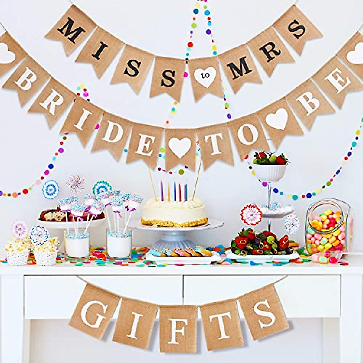 3 Pieces Bridal Shower Banner Bride to Be Decorations Banner Gifts Banner Rustic Burlap Bunting Banner for Bridal Shower Banner Bachelorette Party Decoration (Black)