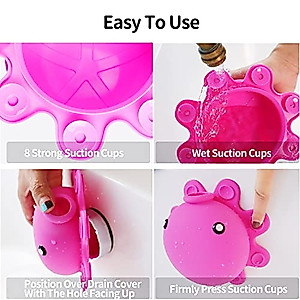 Bath Tub Overflow Drain Cover- Bathtub Drain Cover, Silicone Bathtub Overflow Cover with Suction Cup, Tub Overflow Drain Stopper Adds Inches of Water for Deeper Bath, Bathroom Accessories, Deep Pink