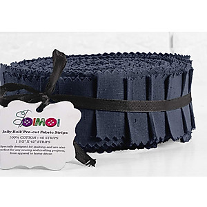 Soimoi 40Pcs Solid Dark Blue Precut Fabrics Strips Roll Up 1.5 Inches Cotton Jelly Rolls for Quilting