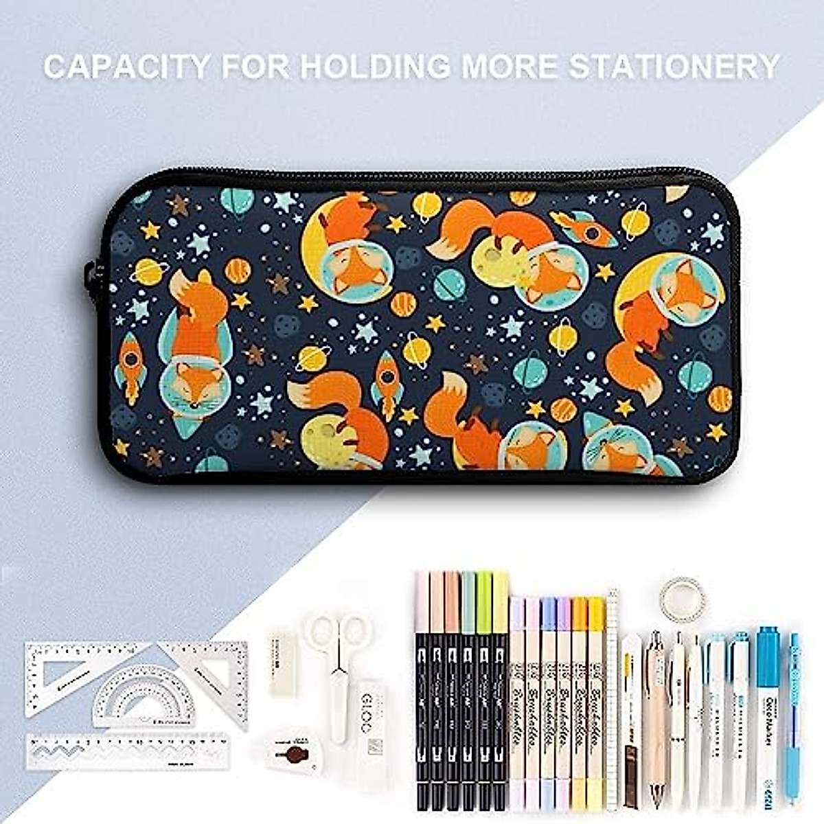 DTCCET 3PCS Space Fox Backpack Set, Cute Daypack Cartoon Galaxy Fox Shoulders Backpack with Multiple Pockets, Classic Laptop Bag with Lunch Tote Bags(Space & Fox)