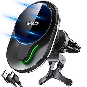 Weetla Fits iPhone MagSafe Car Mount Charger,Magnetic Wireless Car Charger for Air Vent Mount Compatible with iPhone 14/13/12 Series and Magnetic Cases,Black