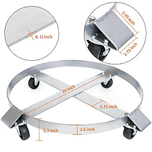 Rocktric Heavy Duty Drum Dolly 1000 Pound 2 Pack - Trash Can Dolly 55 Gallon Swivel Casters Wheel Steel Frame Dolly Cart Non Tipping Hand Truck Capacity Dollies, Silver, 016493892
