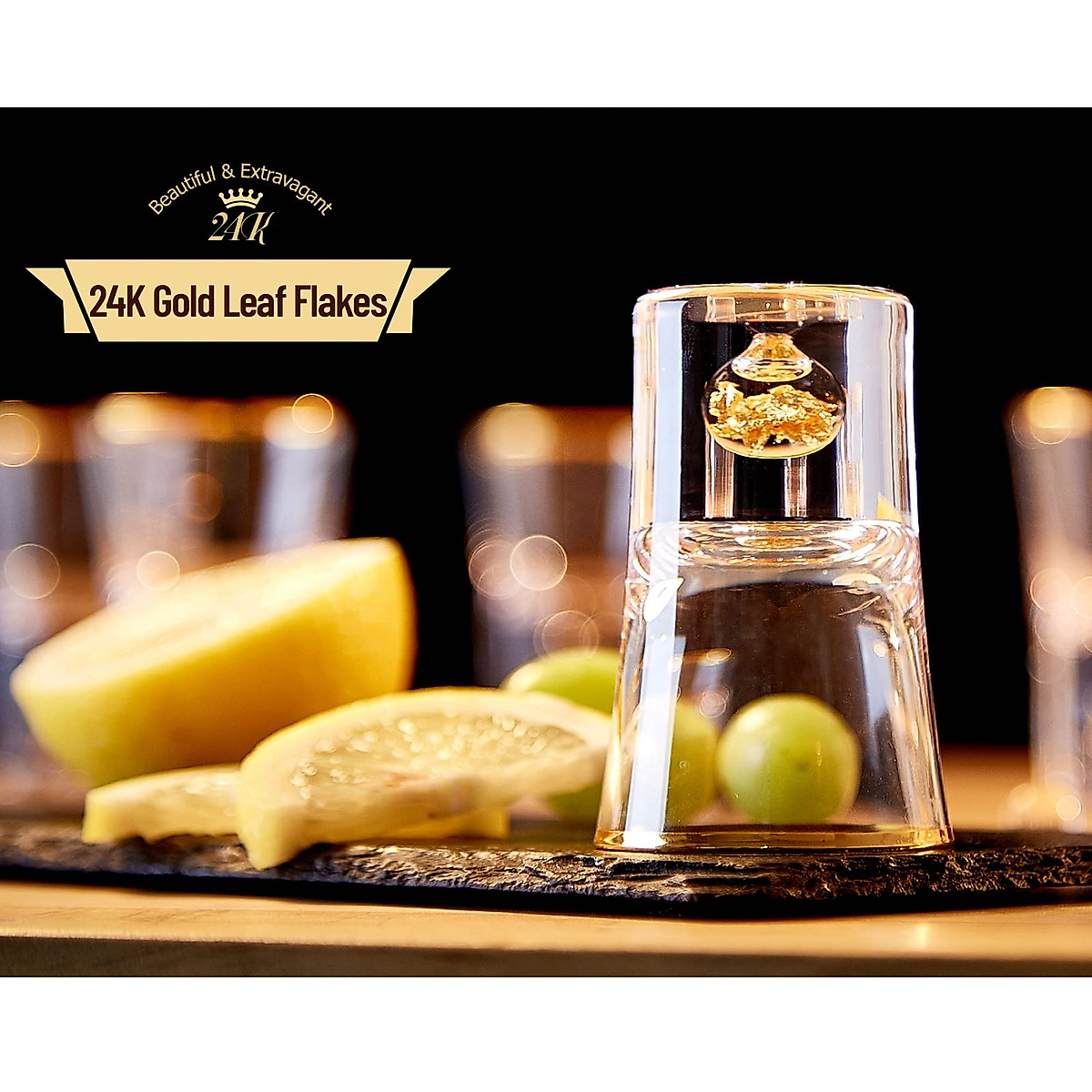 DUJUST Shot Glasses (1.5oz), Crystal Shot Glass Set Decorated with 24K Gold Leaf Flakes, Cool & Cute Shot Cups, BPA-Free & Lead-Free, Perfect for Décor & Collection, Gift Choices - 2 pcs