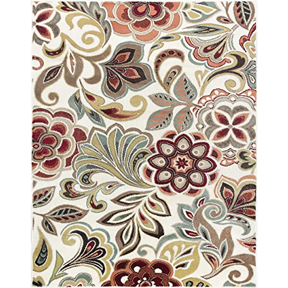 Dilek Transitional Floral Ivory Rectangle Area Rug, 8' x 10'