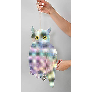 Home-X Guard Owl Decoy for Yard, Reflective Bird Deterrent Decoration with Bells