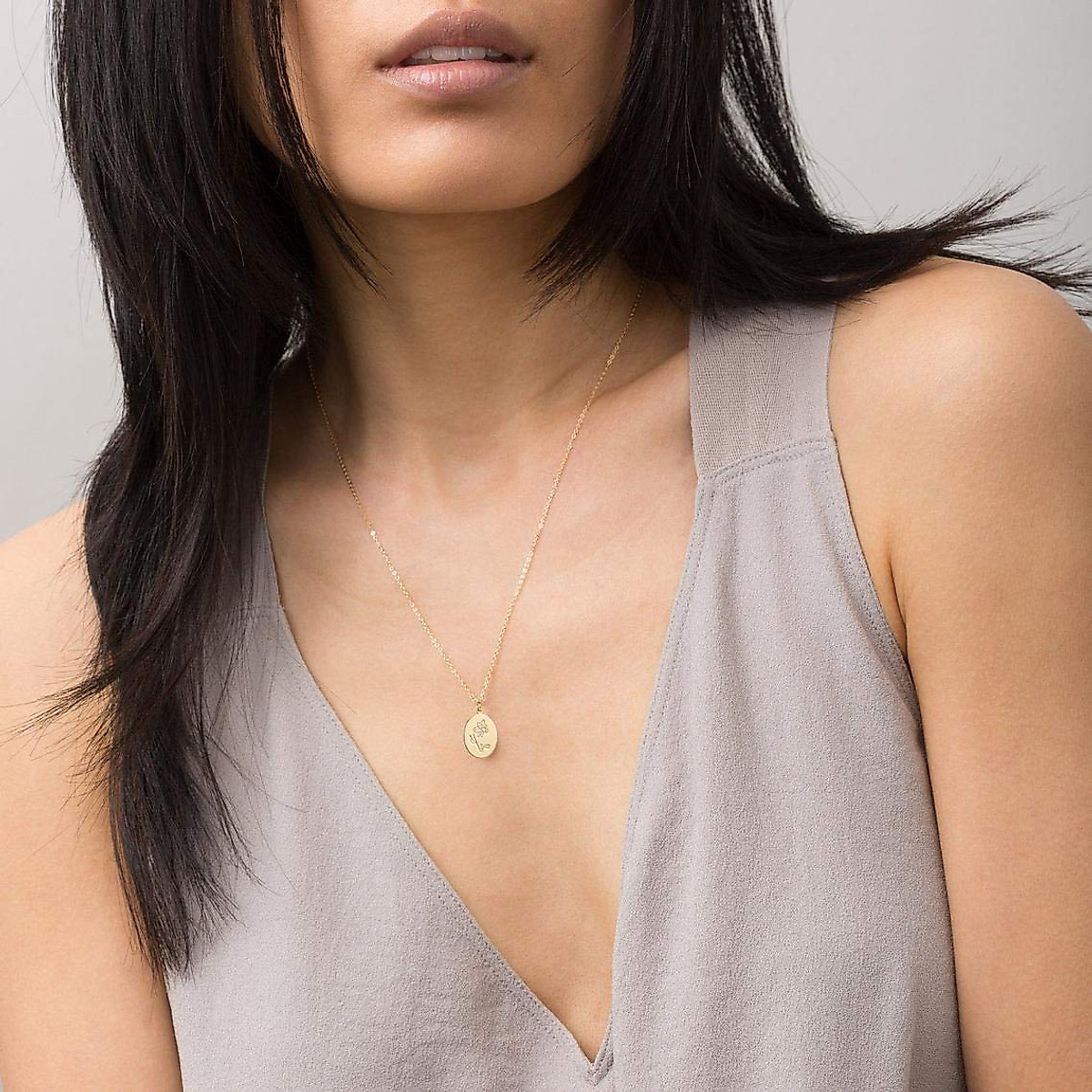 Fremttly Oval Coin Pendant Necklace 12 Month Birth Flower Disc Necklace 14K Real Gold Dainty Personalized Gift -3-Daffodil