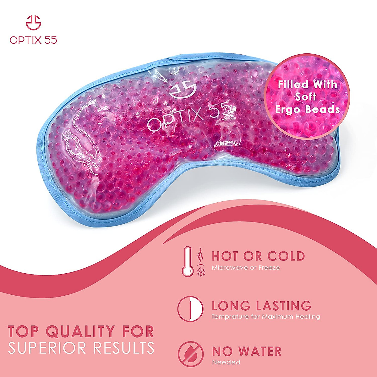 Gel Eye Mask - Hot or Cold Compress Pack Eye Therapy | Cooling Eye Mask for Dark Circles & Puffiness, Puffy Eyes, Dry Eyes, Headaches, Migraines, Sinus - Reusable Eye Face Mask | Ergo Gel Bead (Pink)