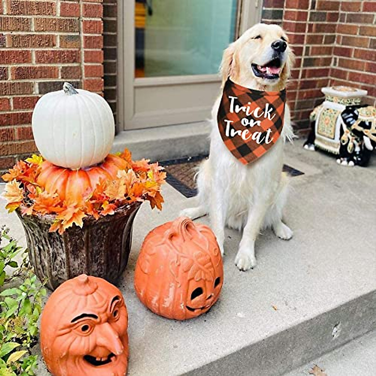 JOTFA 3 Pack Halloween Dog Bandanas, Holiday Halloween Plaid Dog Puppy Bandana Scarf Costume for Small Medium Large Dogs Pets