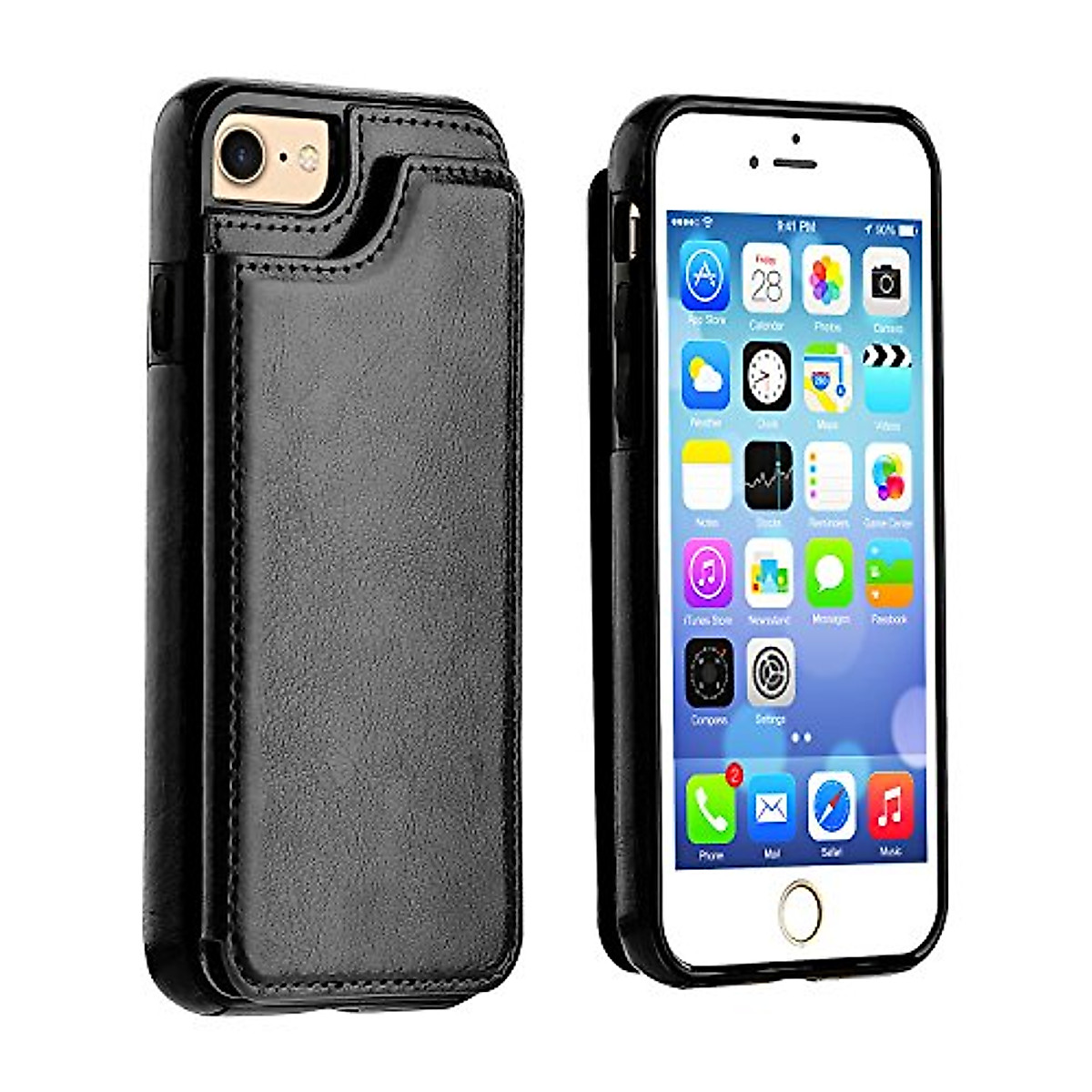 ONETOP for iPhone SE(2022) iPhone SE(2020) iPhone 7/8 Wallet Case with Card Holder, Premium PU Leather Kickstand Card Slots, Double Magnetic Clasp and Durable Shockproof Cover 4.7 Inch(Black)