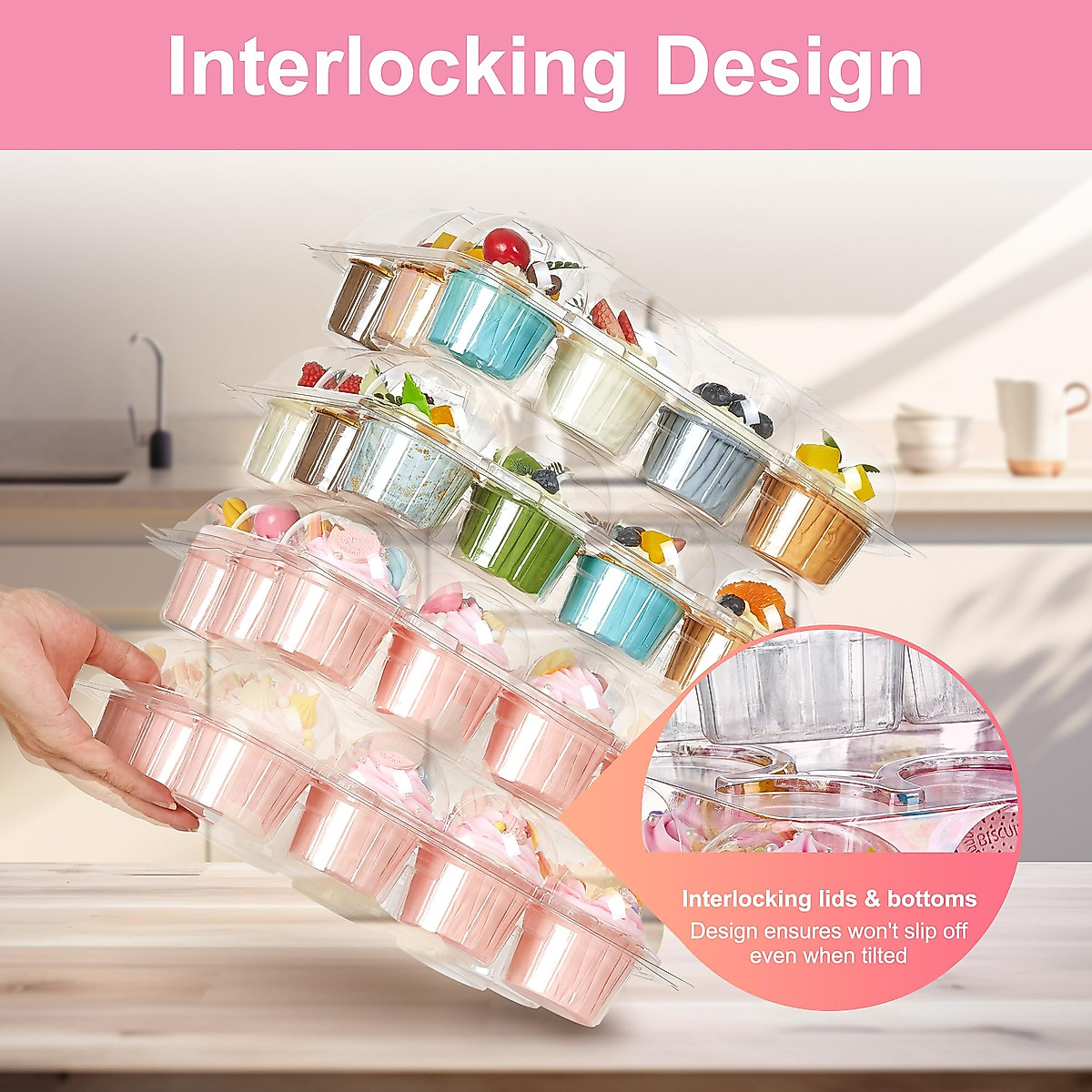 BORPEIN Cupcake Containers 12 Count Standard(12 count x 15 sets) Sturdy Strong Cupcake Boxes for 12 Cupcakes, Disposable Cupcake Carrier Holders, Clear Plastic Containers with Detachable Lid