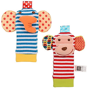 ThinkMax Baby Soft Rattle Toy, Foot Socks Wrists Rattles, Wrists Rattles for Baby,Ankle Sock Cotton and Plush Stuffed Infant Toys