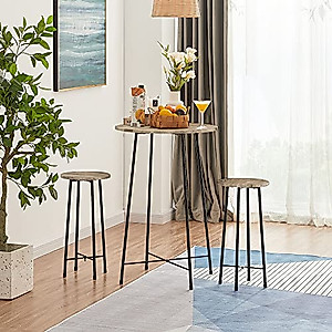 VECELO 3-Piece Table Sets, Round Bistro Pub Furniture and Chairs Set of 2, Counter Height Wood top,Small Spaces Saving for Dining Room Breakfast, Maple