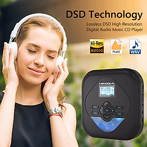 MONODEAL CD Player Portable,Bluetooth CD Player with Speakers,Rechargeable Walkman CD Player for Car and Home,Small Anti-Skip CD Player with Dual Headphone Jacks,WAV/FLAC/MP3/CD Compatible