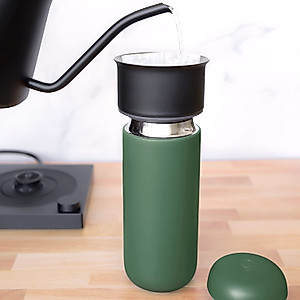 Fellow 16 oz Carter Move Travel Mug - Vacuum-Insulated Stainless Steel Travel Coffee Mug - Coffee Tumbler with Ceramic Interior and Splash Guard - Cargo Green