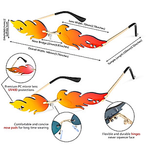 FEISEDY Fire Flame Sunglasses for Women Mirror Rimless Fire Shaped Novelty Sunglasses B2839