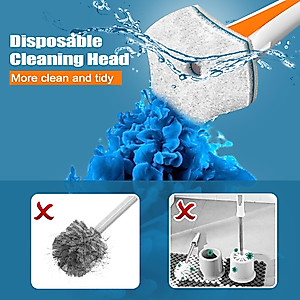 JEHONN Disposable Toilet Bowl Cleaner Wand with 40 Cleaner Refills, Wall Mounted Long Handle Compact Bathroom Scrub Brush Holder Set for Sink Bathtub Wash Basin Mop Pool (Orange)