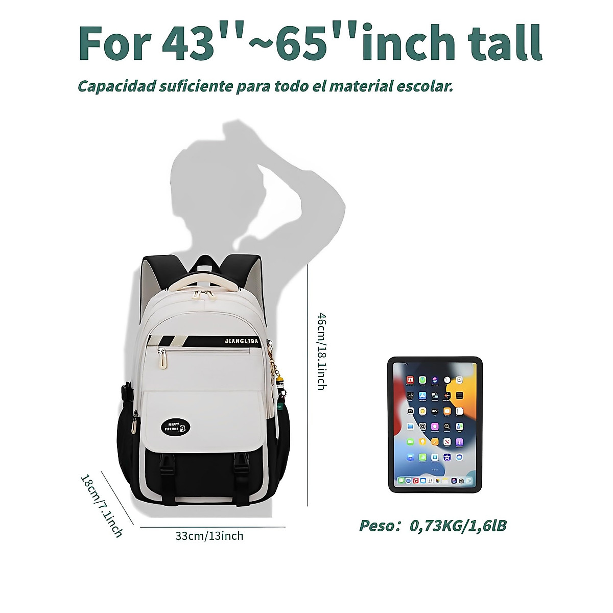 ooibnn Kawaii Backpack With Cute Accessories Spine Protection Anti-thief Cute Aesthetic Book Bag (Brown)