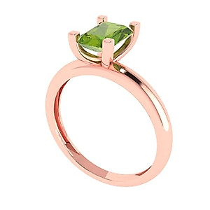 Clara Pucci 1.0 ct Emerald Cut Solitaire Natural Peridot Engagement Wedding Bridal Promise Anniversary Ring 18K Rose Gold Size 3.5
