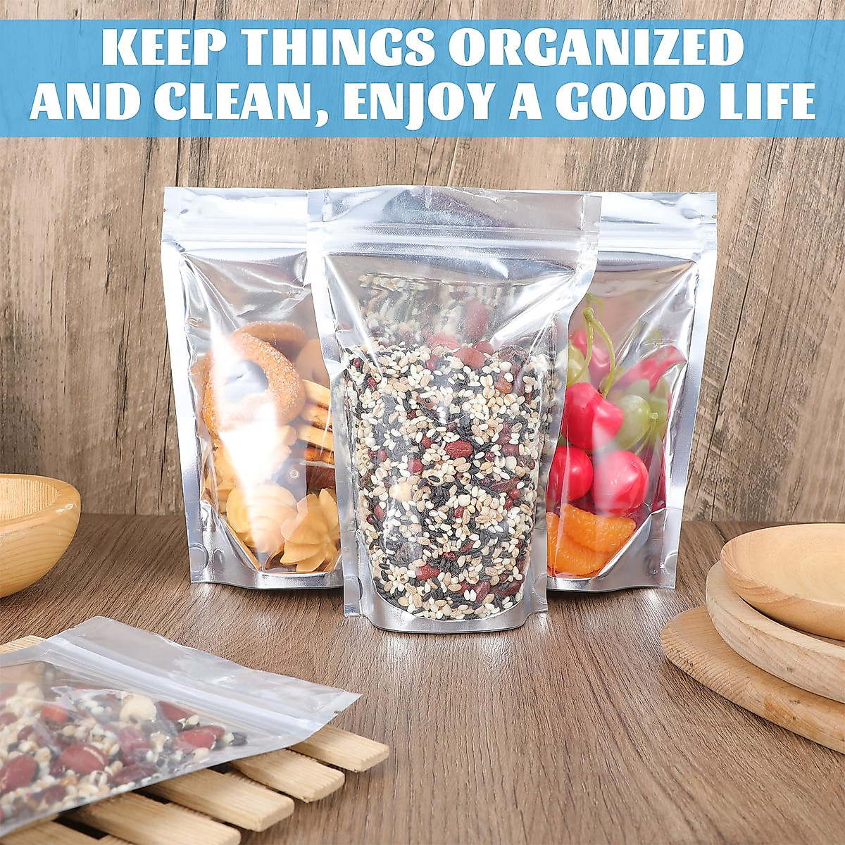 200 PCS Candy Bags, Sealable Heavy Duty Clear Mylar Food Storage Bags, Container Sets, Plastic Zipper Food Coffee Candy Storage, Refoldable Bags And Heat Sealable Food Storage (5" x 8")