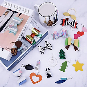 PartyFun 36pcs Leather Earring Making Kit, Including 36pcs 6 Styles of Faux A5 Leather Sheets, 2pcs Templates, Tools for Earrings Craft Making Supplies