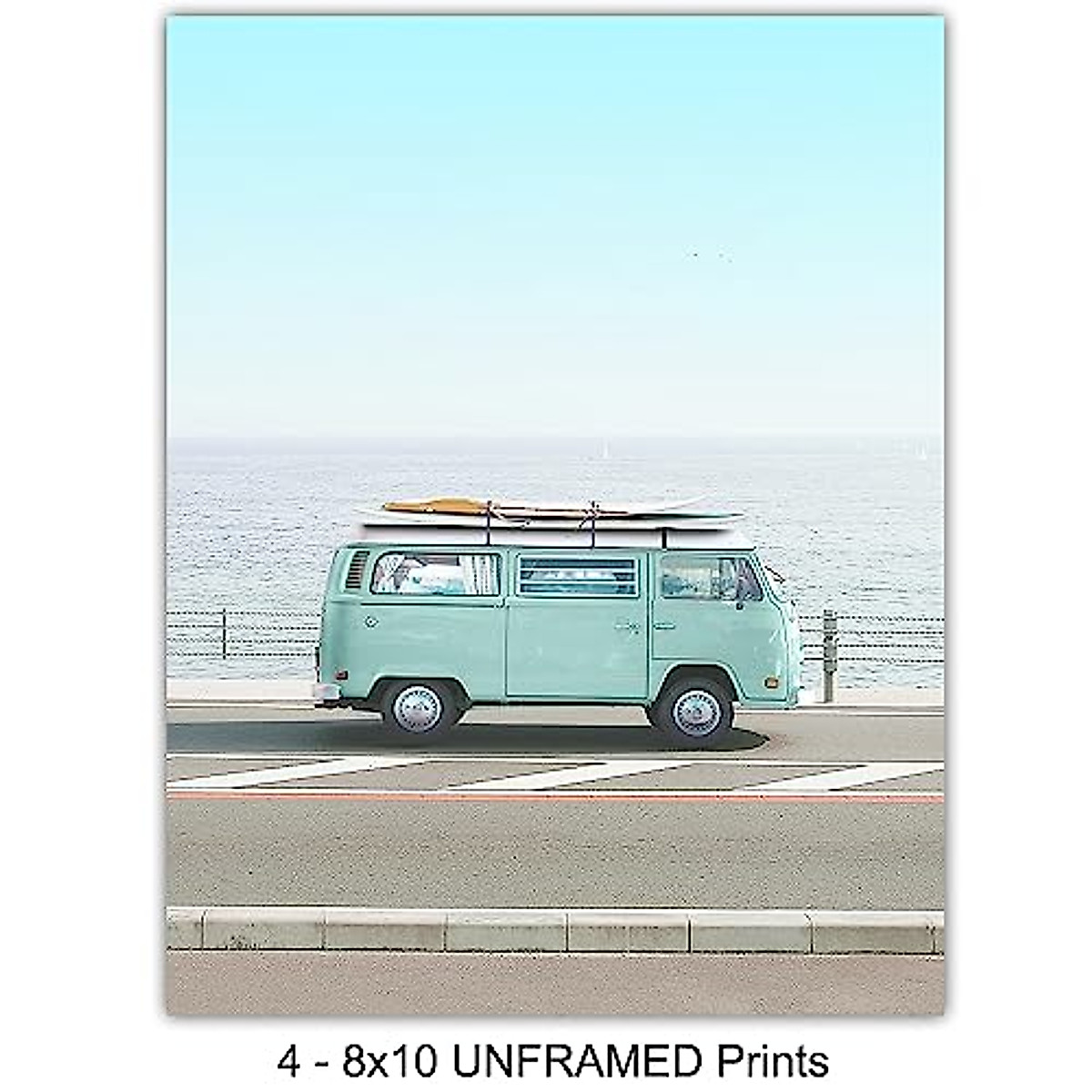 Beach Art Print Set - Tropical Palm Trees, Surfing 8x10 Wall Art Posters - Unique Home Decor for Lake or Ocean House, Bathroom, Bedroom, Living Room, Office - Gift for Surfers - Nautical Photo Poster