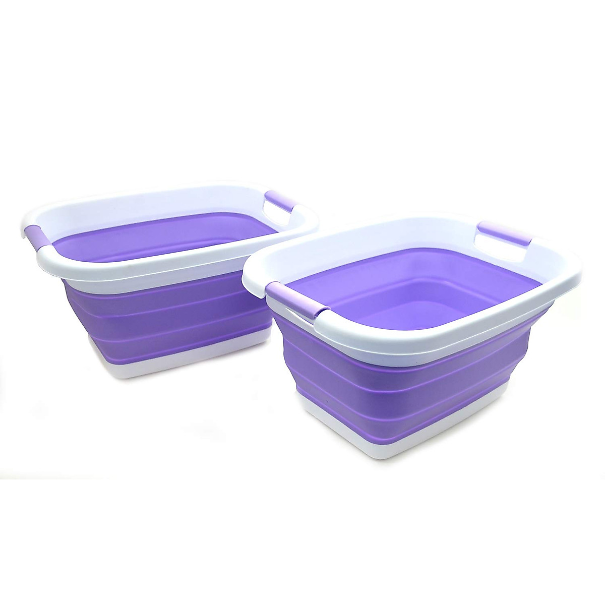 SAMMART Set of 2-25L (6,6 gallon) Collapsible Laundry Basket/Tub-Foldable Storage Container/Organizer-Portable Washing Bin-Space Saving Hamper, Water capacity: 20L (5.28 gallon) (2, Lt. Purple)
