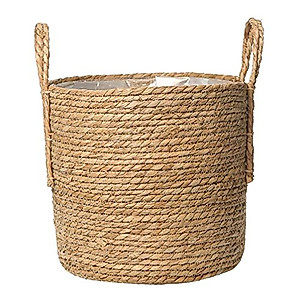 Cabilock Seagrass Plant Basket Hand Woven Belly Basket Bin Straw Beach Bag Panier with Handles for Laundry Picnic Plant Pot Cover Flower Home Toys Decor 25CM Khaki