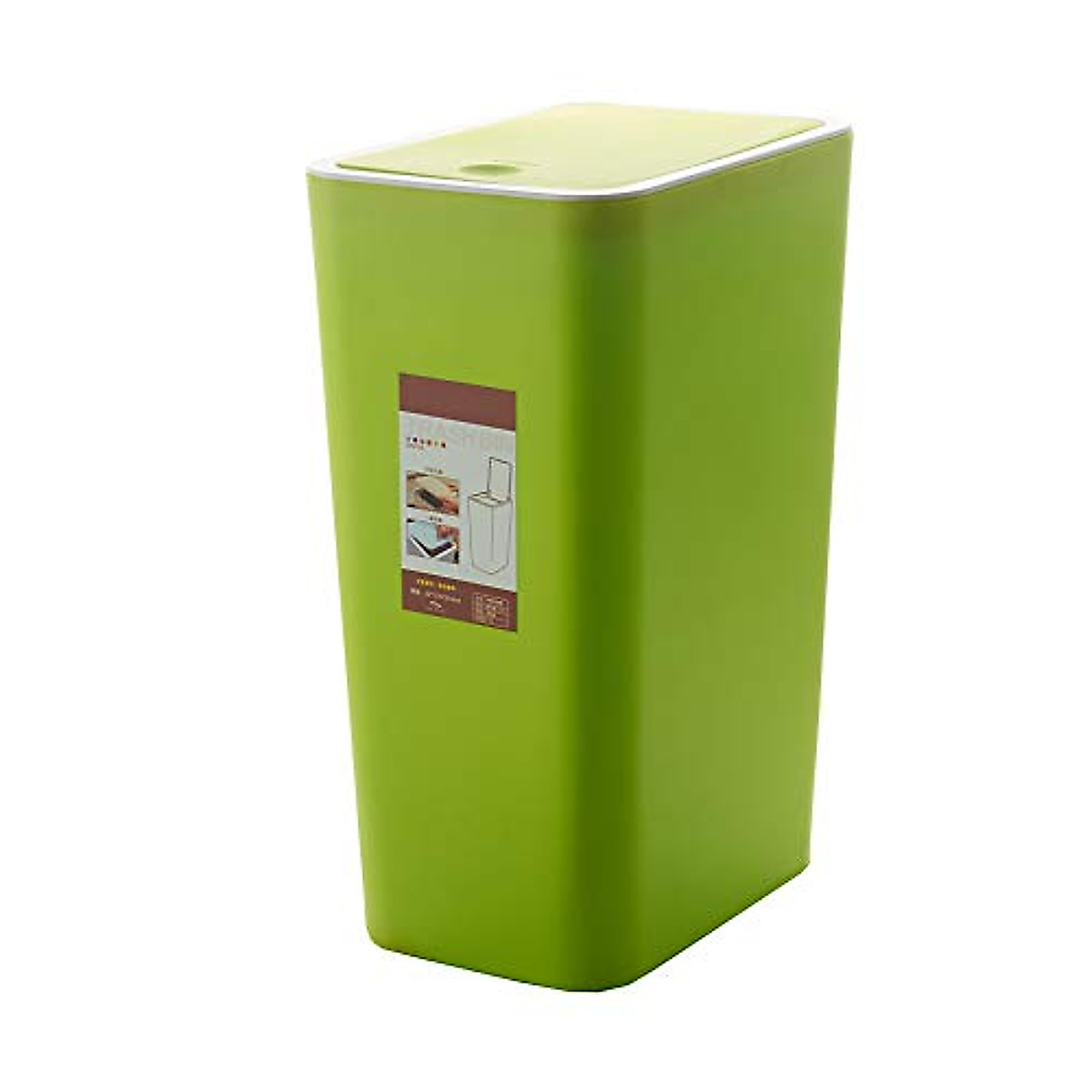 Trash Can Hflove Solid Color Plastic Toilet Trash Bin Push-Button Garbage Can (Green)