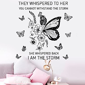 Inspirational Wall Art Positive Quotes Wall Decor Motivational Wall Decals Saying Quotes Wall Stickers Peel and Sticker Wall Decoration Flower Vine Butterfly Wall Sticker for Bedroom Living Room Home