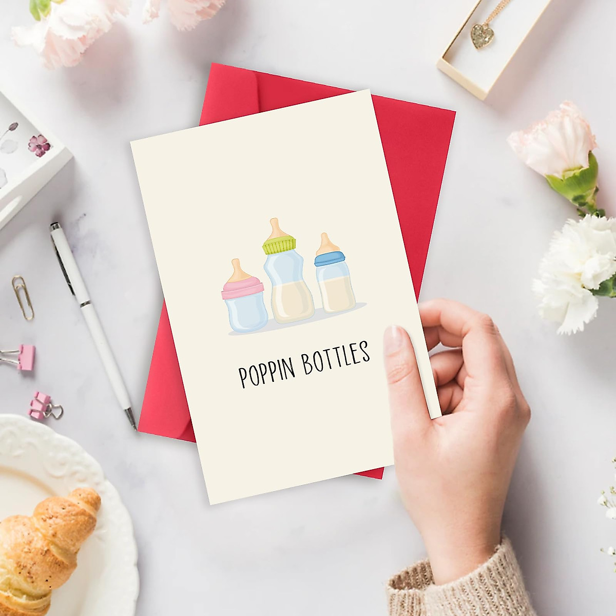 Asmallgf Funny Baby Shower Card, Cute Baby Card, New Baby Gifts for New Mom Dad, New Baby Congratulations,“POPPIN BOTTLES”