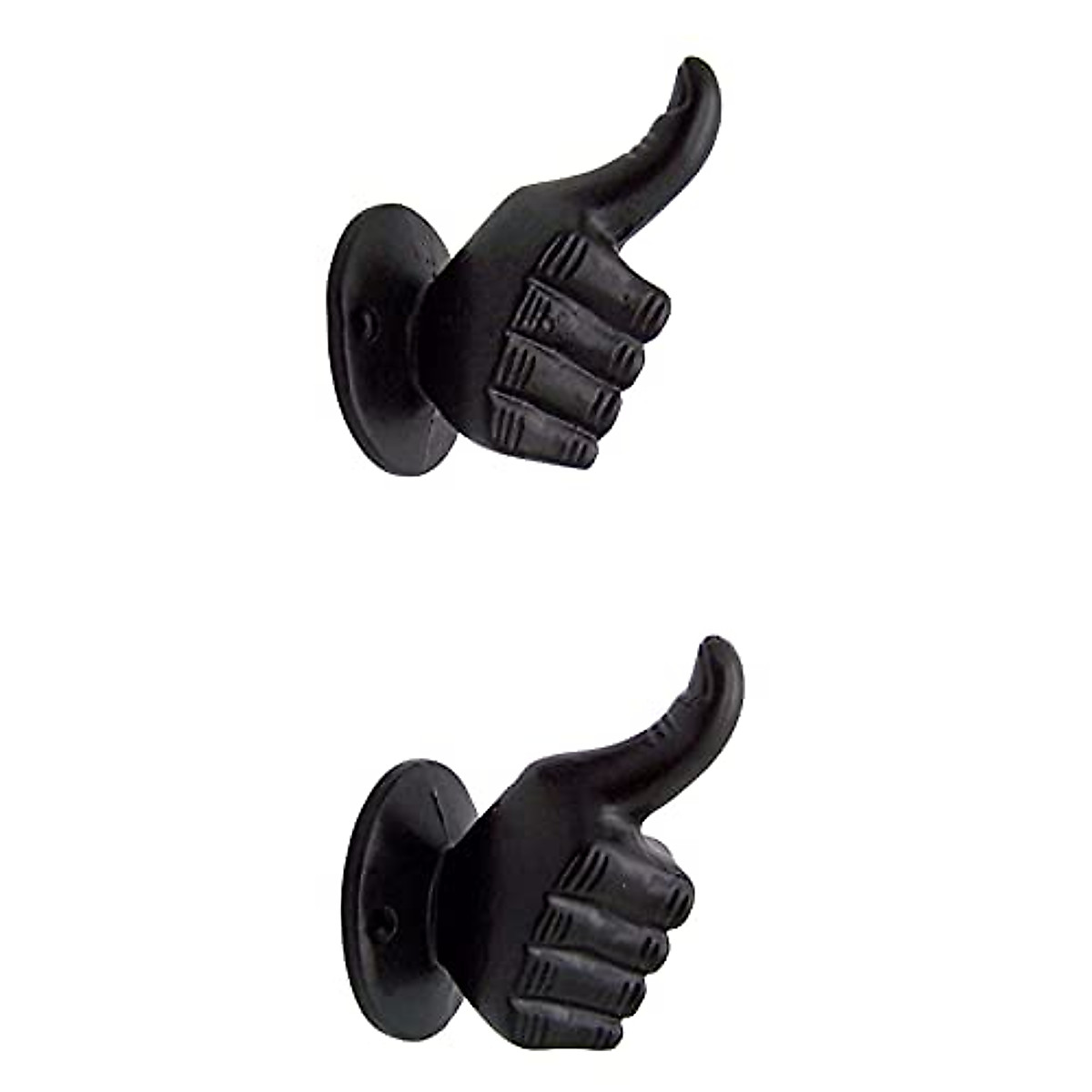 Rustic Weathered Cast Iron Thumbs Up Wall Hooks, Unique Home Décor, Set of 2, 4.5 Inches (Black)