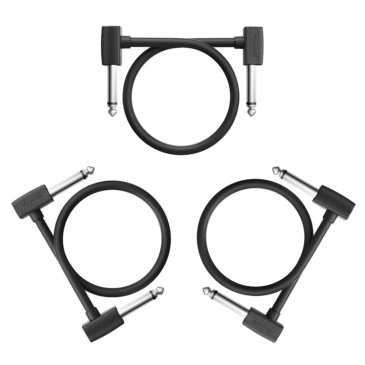 Augioth 12 Inch 3 Pack 30 cm Guitar Patch Cable 1 Ft 1/4 Right Angled TS Effect Pedal Cord