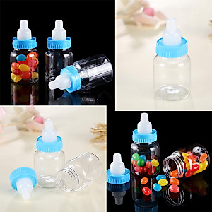 12 Pack Candy Bottles 10 Yards Ribbon and 48 Pack Acrylic Mini Pacifiers for Baby Shower Party Favors Decorations and Supplies by WeddParty (Blue A, 12)